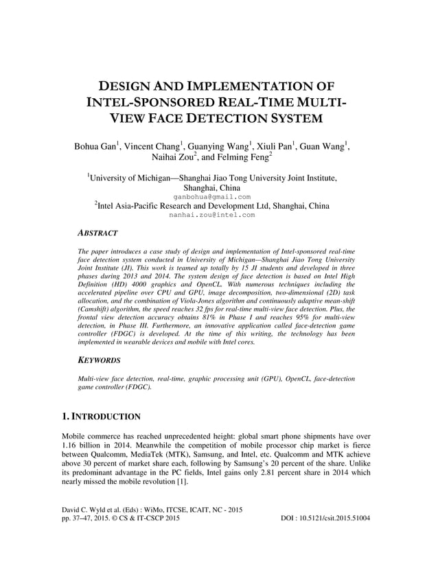Design And Implementation Of Intel Sponsored Real Time Multiview Face