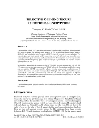 Selective Opening Secure Functional Encryption | PDF