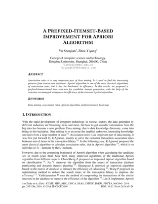 A PREFIXED-ITEMSET-BASED IMPROVEMENT FOR APRIORI ALGORITHM | PDF
