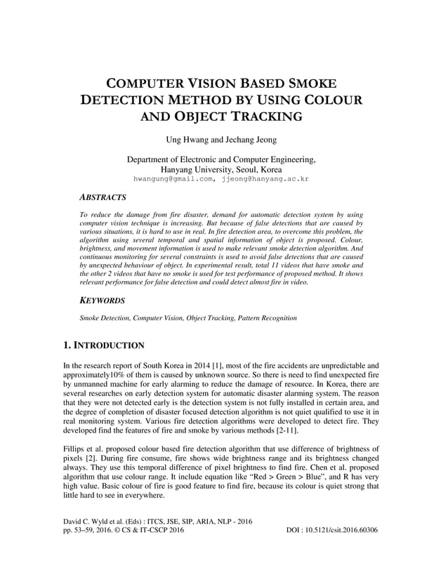COMPUTER VISION BASED SMOKE DETECTION METHOD BY USING COLOUR AND OBJECT TRACKING | PDF