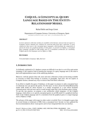 COQUEL: A CONCEPTUAL QUERY LANGUAGE BASED ON THE ENTITYRELATIONSHIP MODEL | PDF