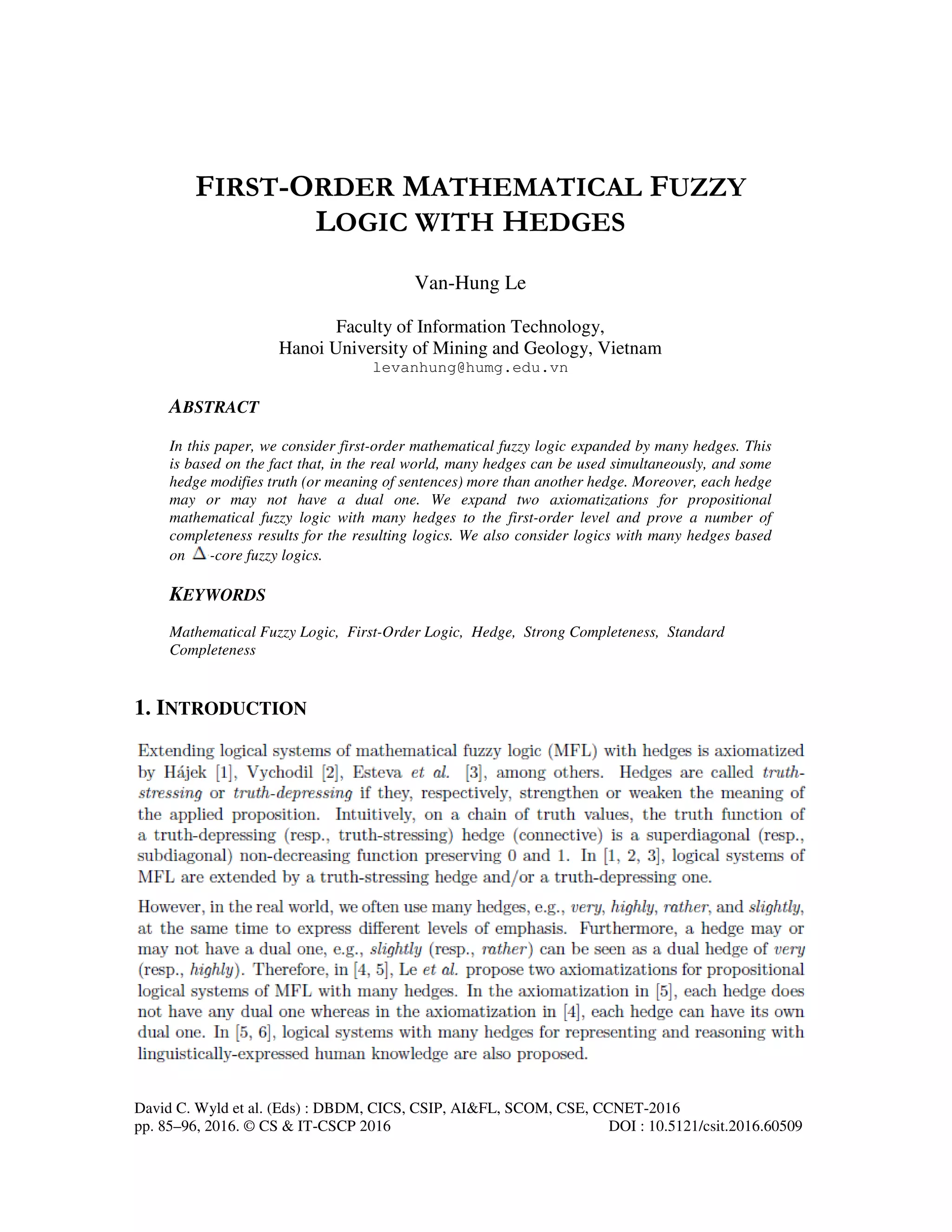 FIRST-ORDER MATHEMATICAL FUZZY LOGIC WITH HEDGES | PDF