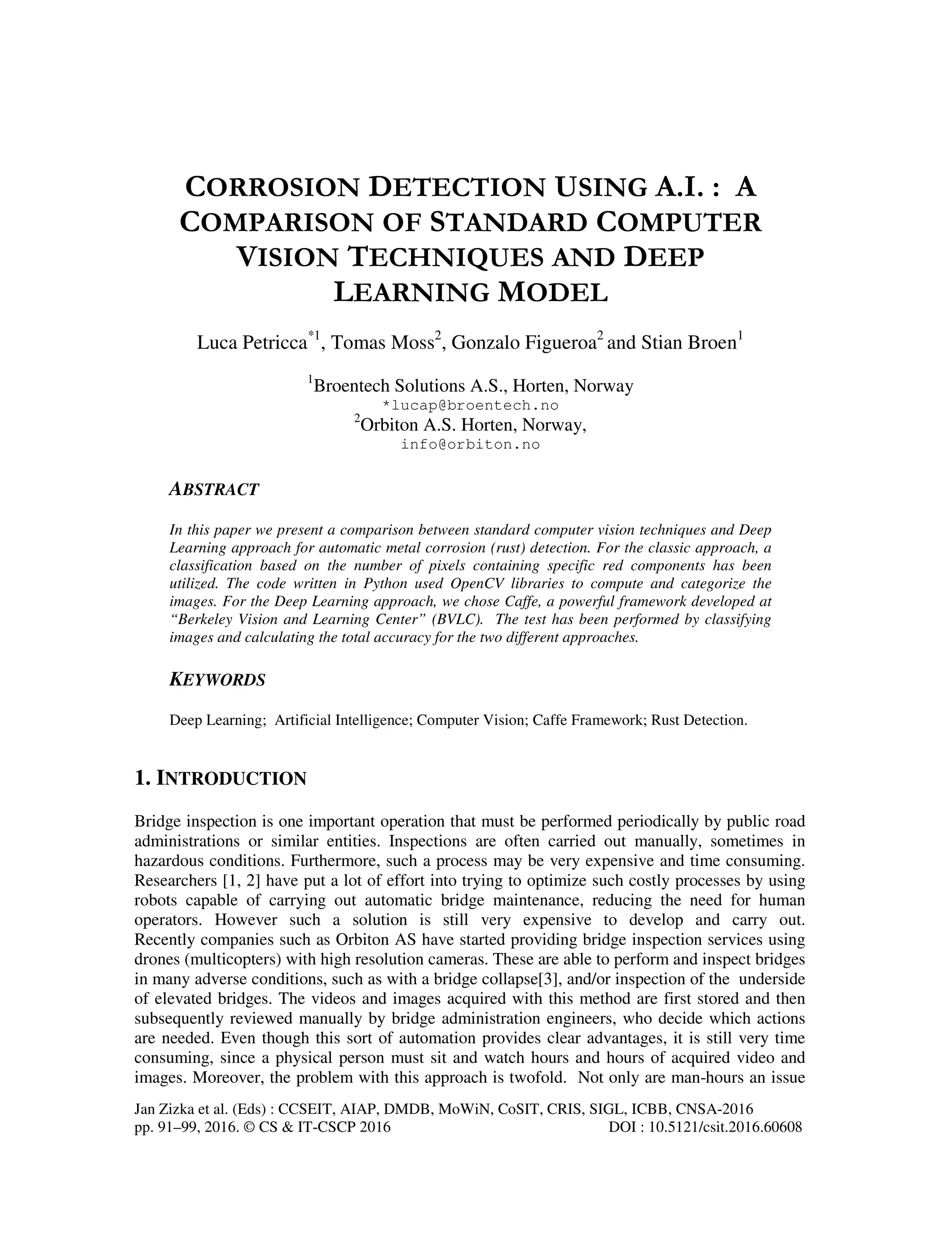 Corrosion Detection Using A.I : A Comparison of Standard Computer Vision Techniques and Deep ...