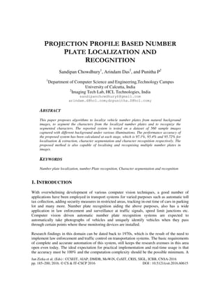 PROJECTION PROFILE BASED NUMBER PLATE LOCALIZATION AND RECOGNITION | PDF