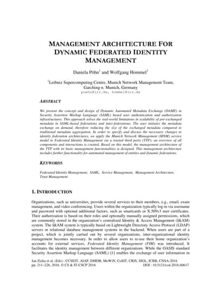 MANAGEMENT ARCHITECTURE FOR DYNAMIC FEDERATED IDENTITY MANAGEMENT | PDF