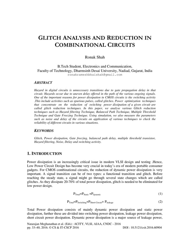 Glitch Analysis and Reduction in Combinational Circuits | PDF