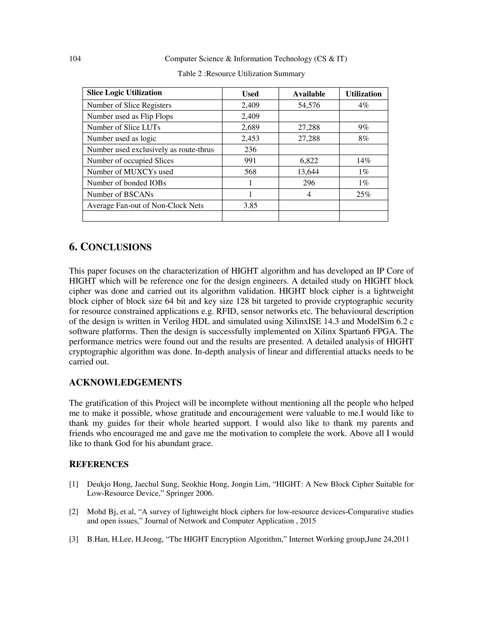 IP Core Design of Hight Lightweight Cipher and its Implementation | PDF ...