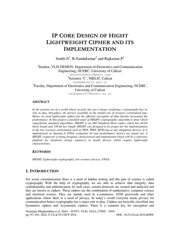 IP Core Design of Hight Lightweight Cipher and its Implementation | PDF | Information and ...