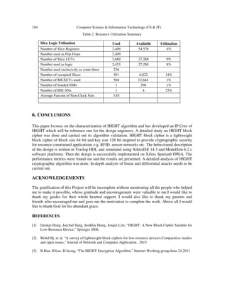IP CORE DESIGN OF HIGHT LIGHTWEIGHT CIPHER AND ITS IMPLEMENTATION | PDF