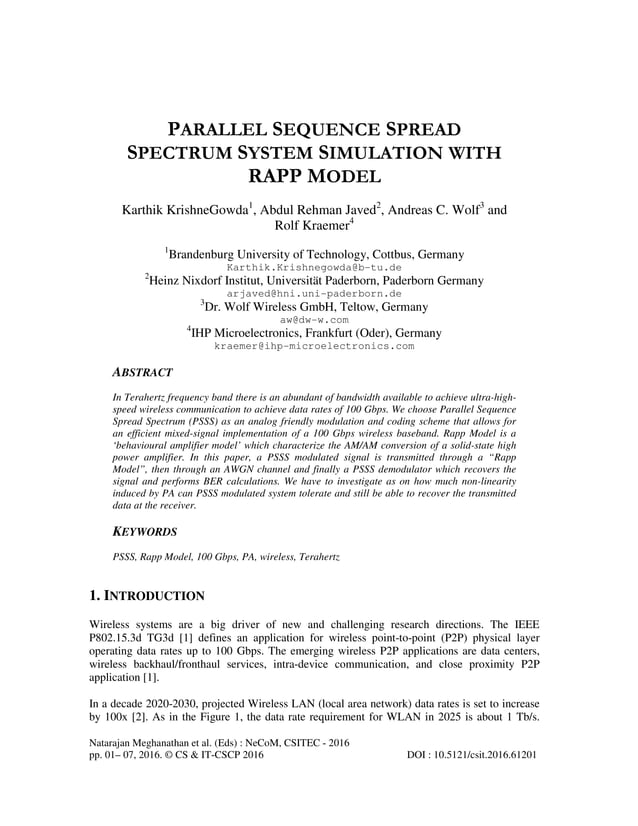 PARALLEL SEQUENCE SPREAD SPECTRUM SYSTEM SIMULATION WITH RAPP MODEL | PDF