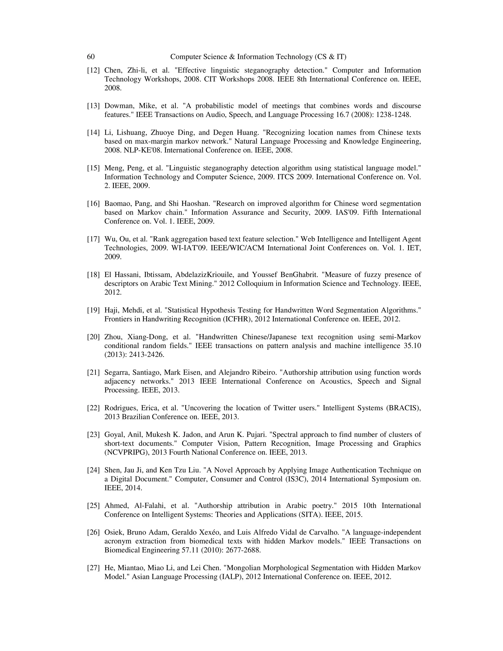 A SURVEY OF MARKOV CHAIN MODELS IN LINGUISTICS APPLICATIONS | PDF