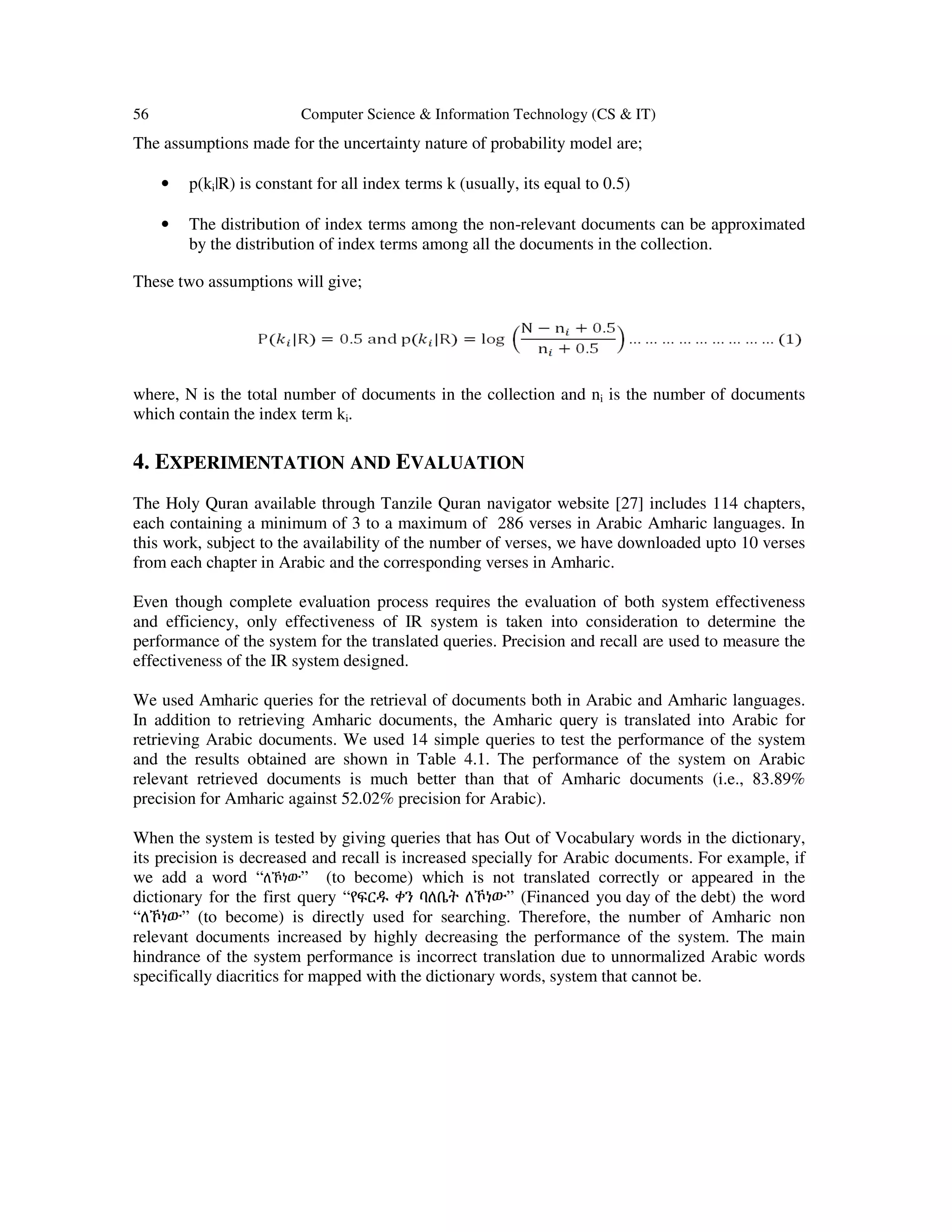 DICTIONARY BASED AMHARIC-ARABIC CROSS LANGUAGE INFORMATION RETRIEVAL | PDF