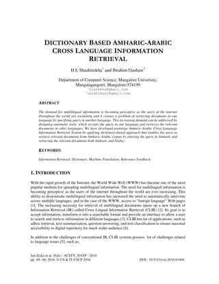 DICTIONARY BASED AMHARIC-ARABIC CROSS LANGUAGE INFORMATION RETRIEVAL | PDF