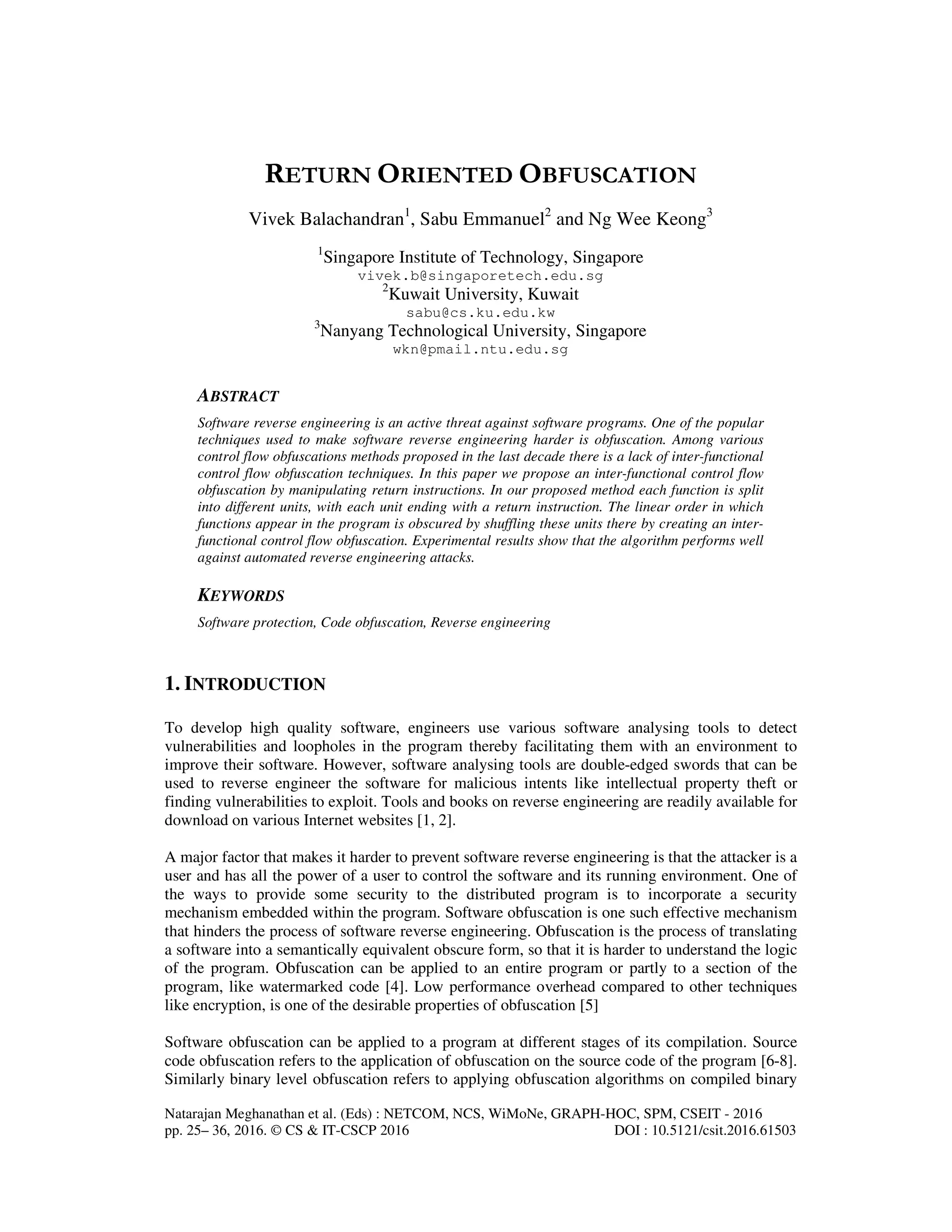 RETURN ORIENTED OBFUSCATION | PDF | Programming Languages | Computing