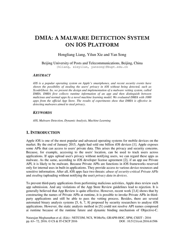 DMIA: A MALWARE DETECTION SYSTEM ON IOS PLATFORM | PDF