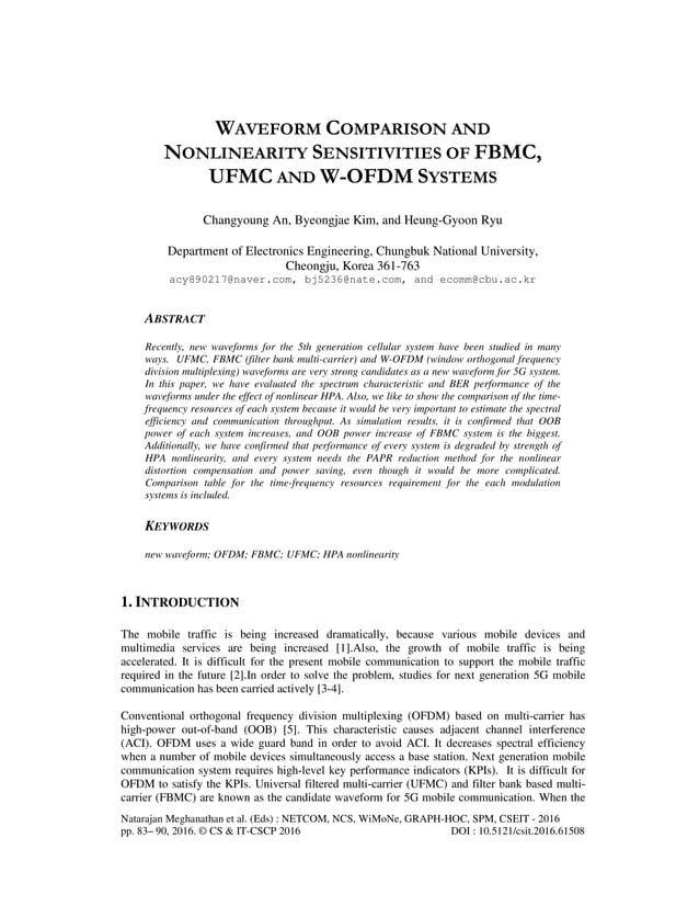 WAVEFORM COMPARISON AND NONLINEARITY SENSITIVITIES OF FBMC, UFMC AND W ...