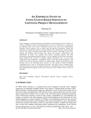 AN EMPIRICAL STUDY OF USING CLOUD-BASED SERVICES IN CAPSTONE PROJECT DEVELOPMENT | PDF