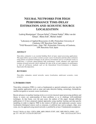 Neural Networks for High Performance Time-Delay Estimation and Acoustic Source Localization | PDF