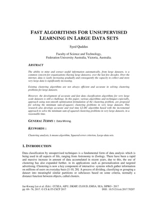 FAST ALGORITHMS FOR UNSUPERVISED LEARNING IN LARGE DATA SETS | PDF | Internet | Computing