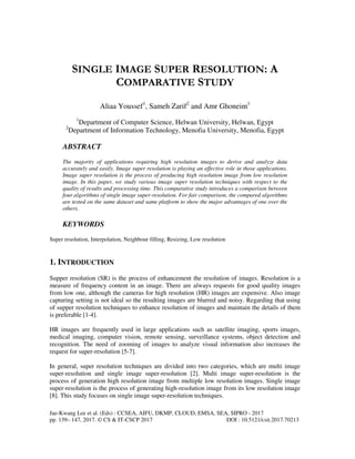 SINGLE IMAGE SUPER RESOLUTION: A COMPARATIVE STUDY | PDF