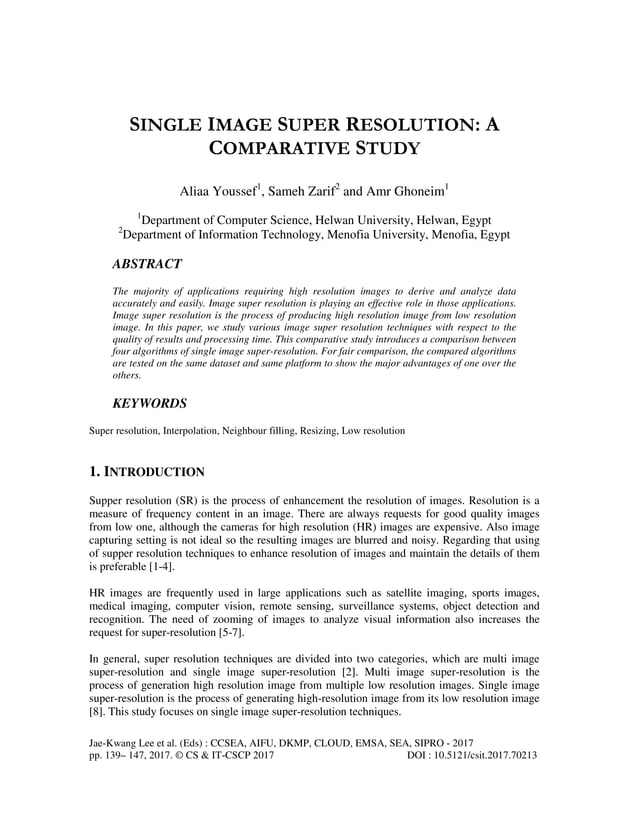 SINGLE IMAGE SUPER RESOLUTION: A COMPARATIVE STUDY | PDF