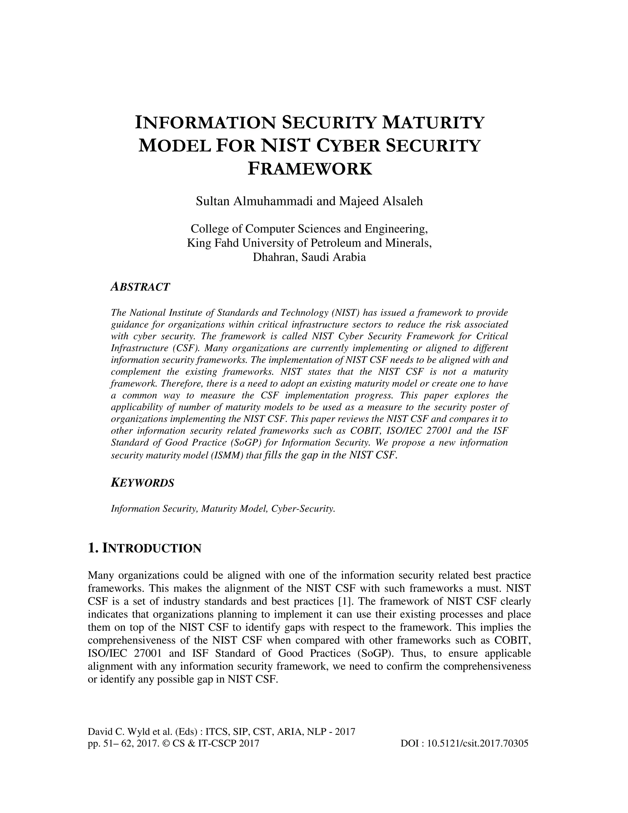 INFORMATION SECURITY MATURITY MODEL FOR NIST CYBER SECURITY FRAMEWORK ...