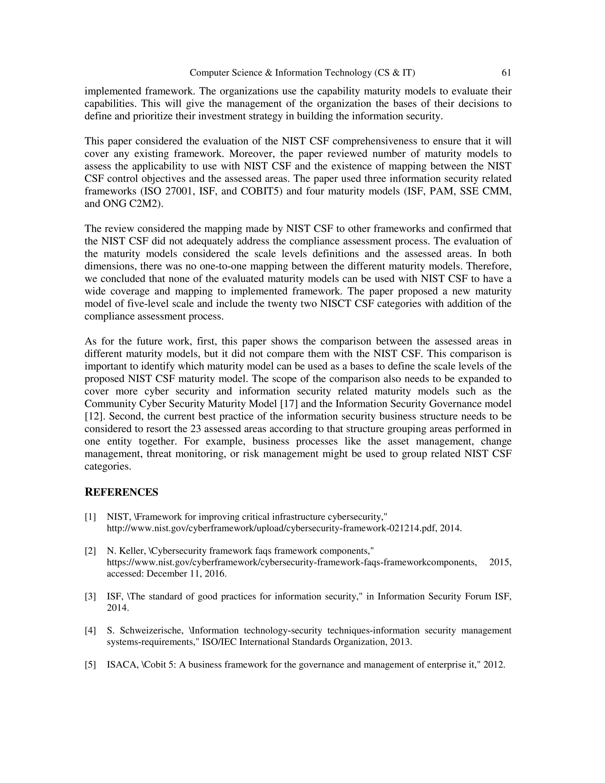 INFORMATION SECURITY MATURITY MODEL FOR NIST CYBER SECURITY FRAMEWORK ...