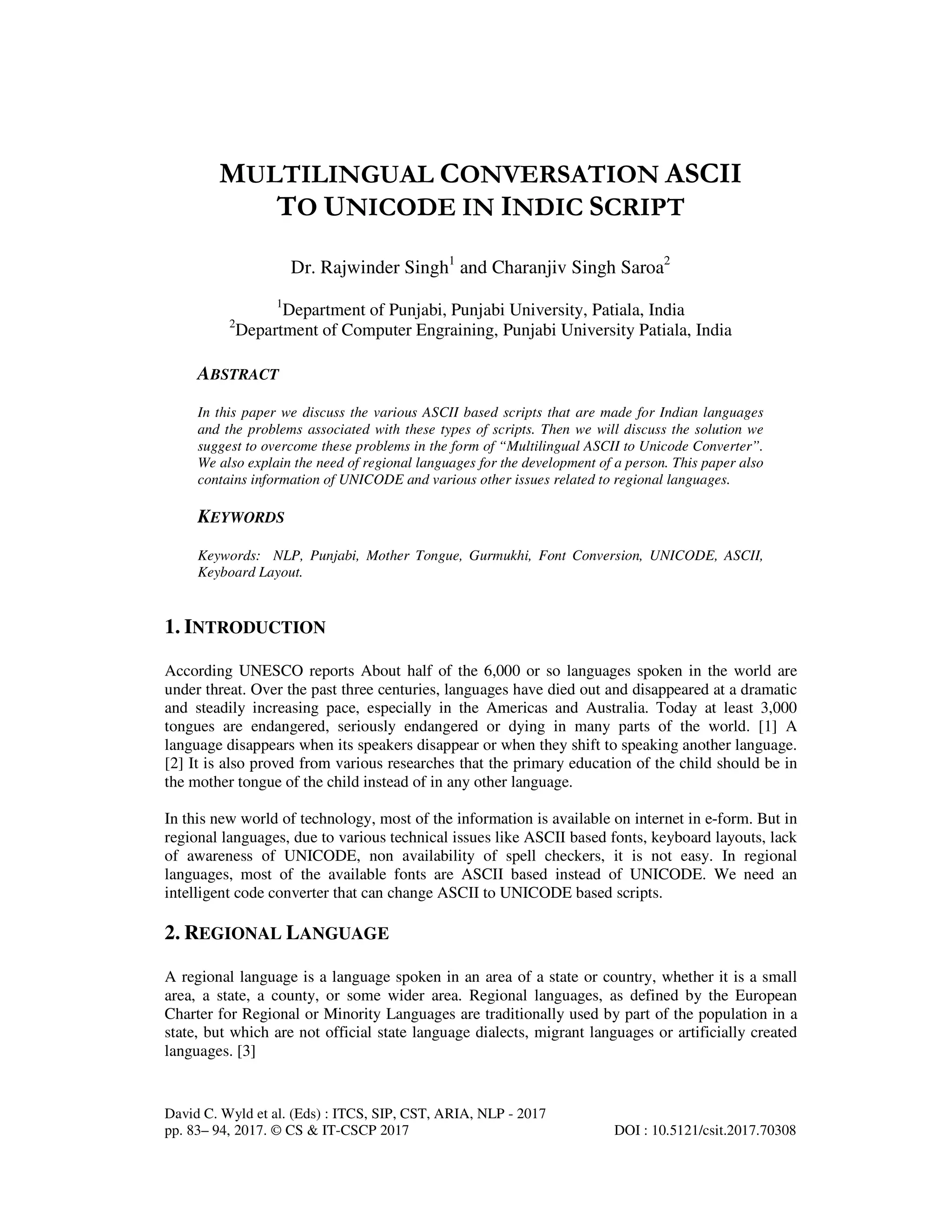 MULTILINGUAL CONVERSATION ASCII TO UNICODE IN INDIC SCRIPT | PDF