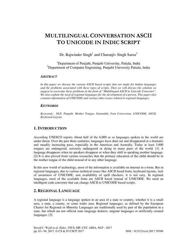 MULTILINGUAL CONVERSATION ASCII TO UNICODE IN INDIC SCRIPT | PDF