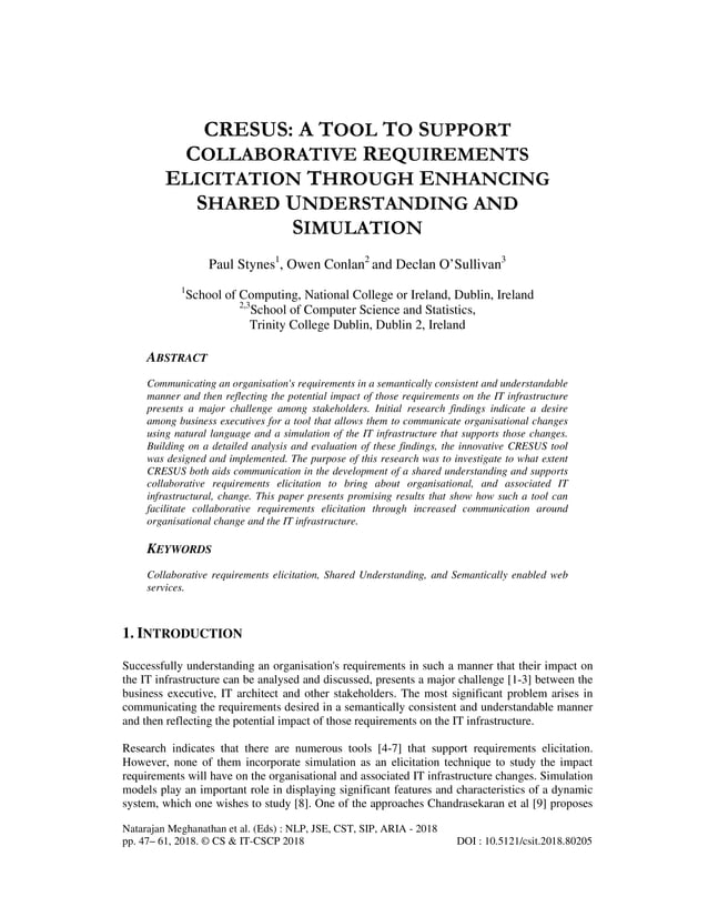 CRESUS: A TOOL TO SUPPORT COLLABORATIVE REQUIREMENTS ELICITATION THROUGH ENHANCING SHARED ...