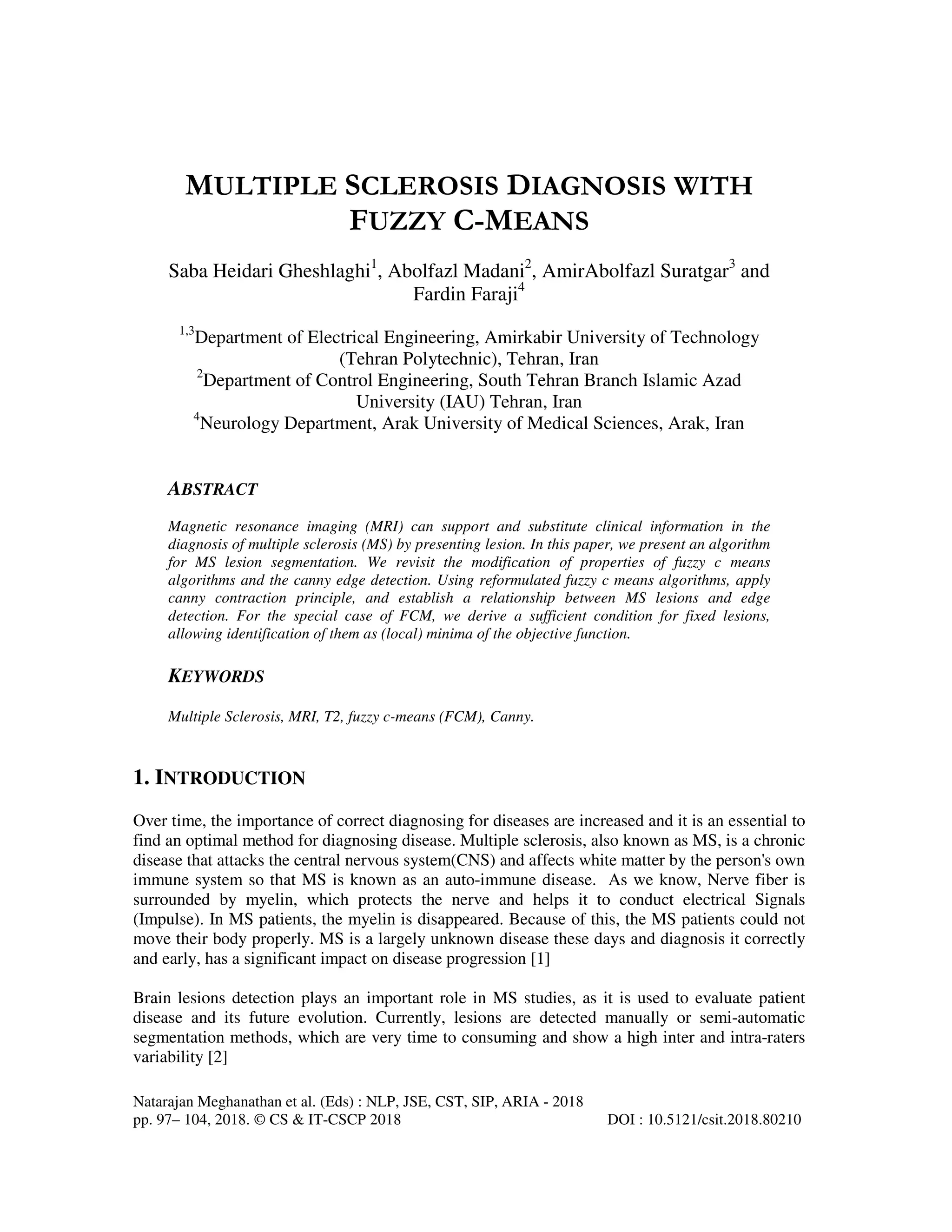 MULTIPLE SCLEROSIS DIAGNOSIS WITH FUZZY C-MEANS | PDF
