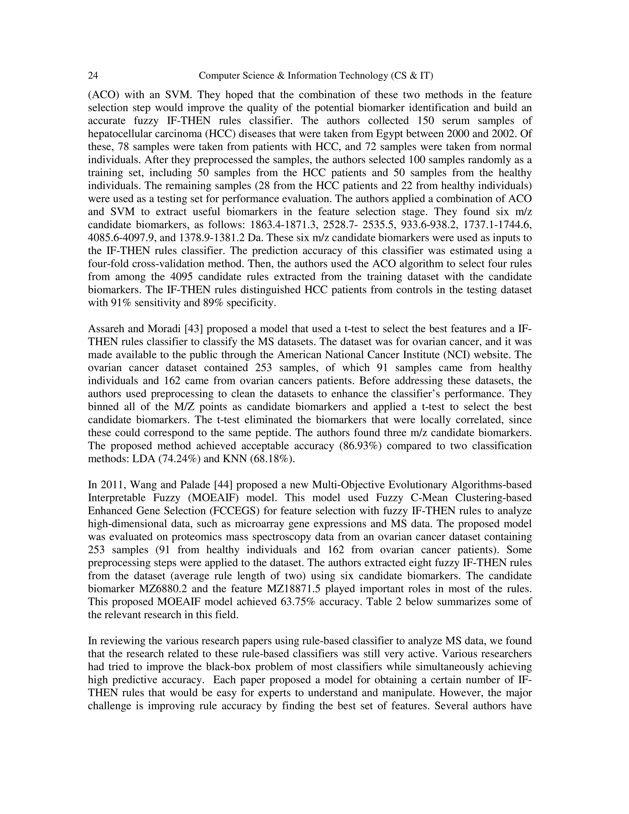 GRC-MS: A GENETIC RULE-BASED CLASSIFIER MODEL FOR ANALYSIS OF MASS SPECTRA DATA | PDF