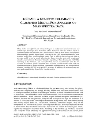 GRC-MS: A GENETIC RULE-BASED CLASSIFIER MODEL FOR ANALYSIS OF MASS SPECTRA DATA | PDF