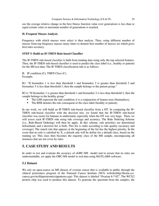 GRC-MS: A GENETIC RULE-BASED CLASSIFIER MODEL FOR ANALYSIS OF MASS SPECTRA DATA | PDF