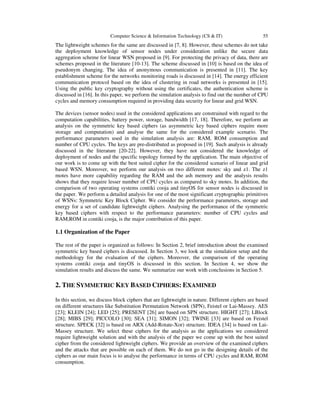 PERFORMANCE ANALYSIS OF SYMMETRIC KEY CIPHERS IN LINEAR AND GRID BASED SENSOR NETWORKS | PDF ...