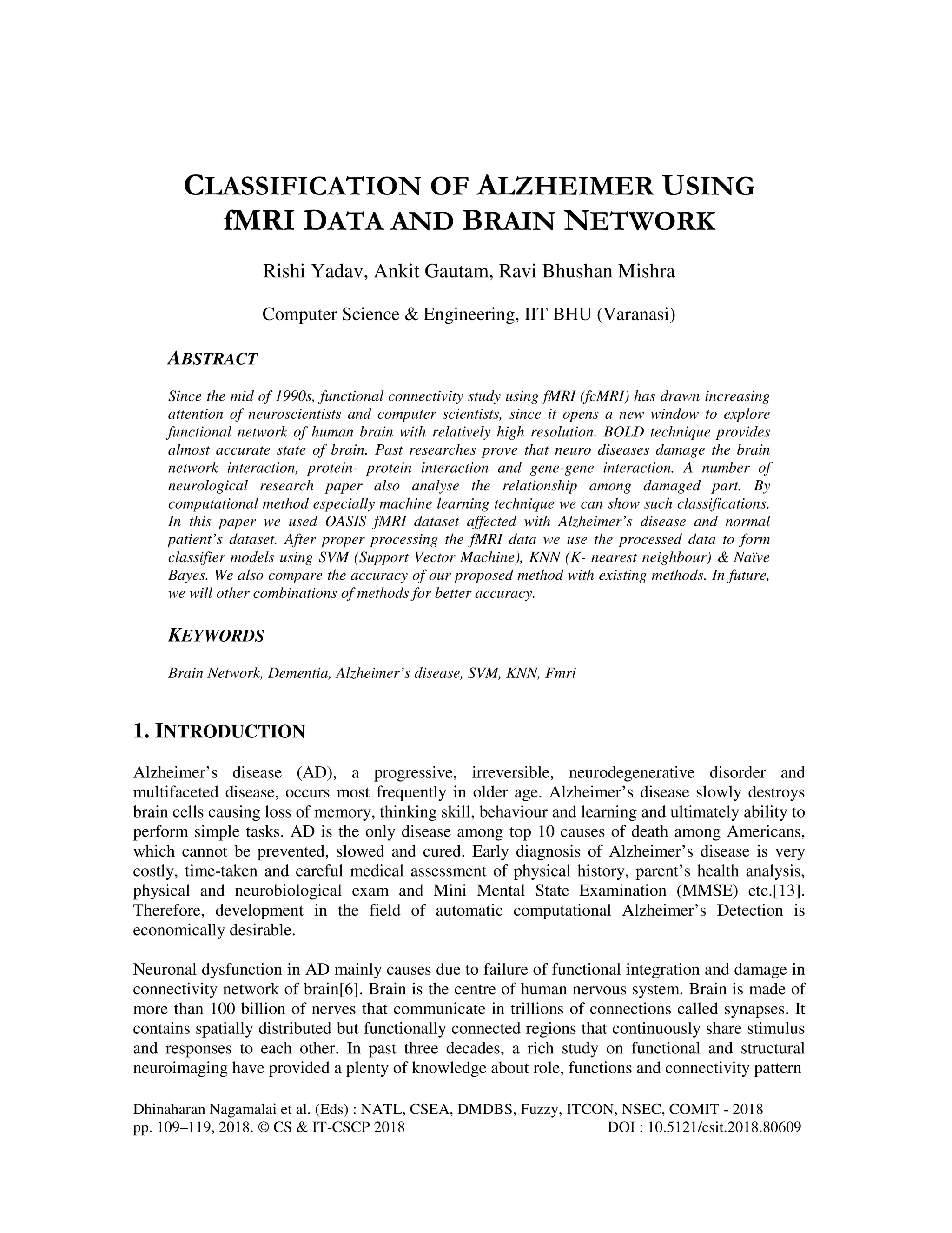 Classifying Alzheimers Using Fmri Data And Brain Networks Pdf