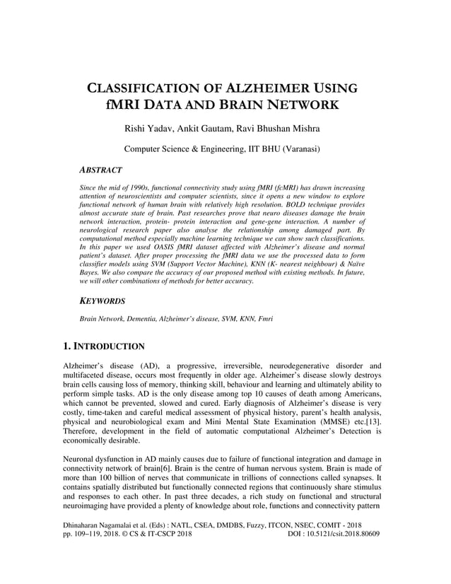 Classifying Alzheimers Using Fmri Data And Brain Networks Pdf