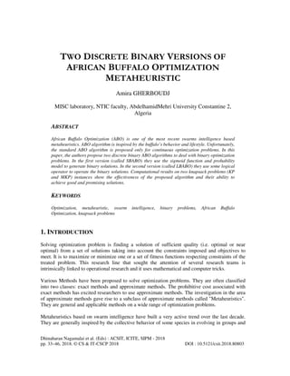 TWO DISCRETE BINARY VERSIONS OF AFRICAN BUFFALO OPTIMIZATION METAHEURISTIC | PDF