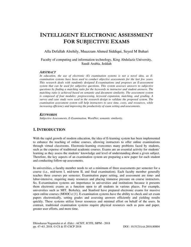 INTELLIGENT ELECTRONIC ASSESSMENT FOR SUBJECTIVE EXAMS | PDF