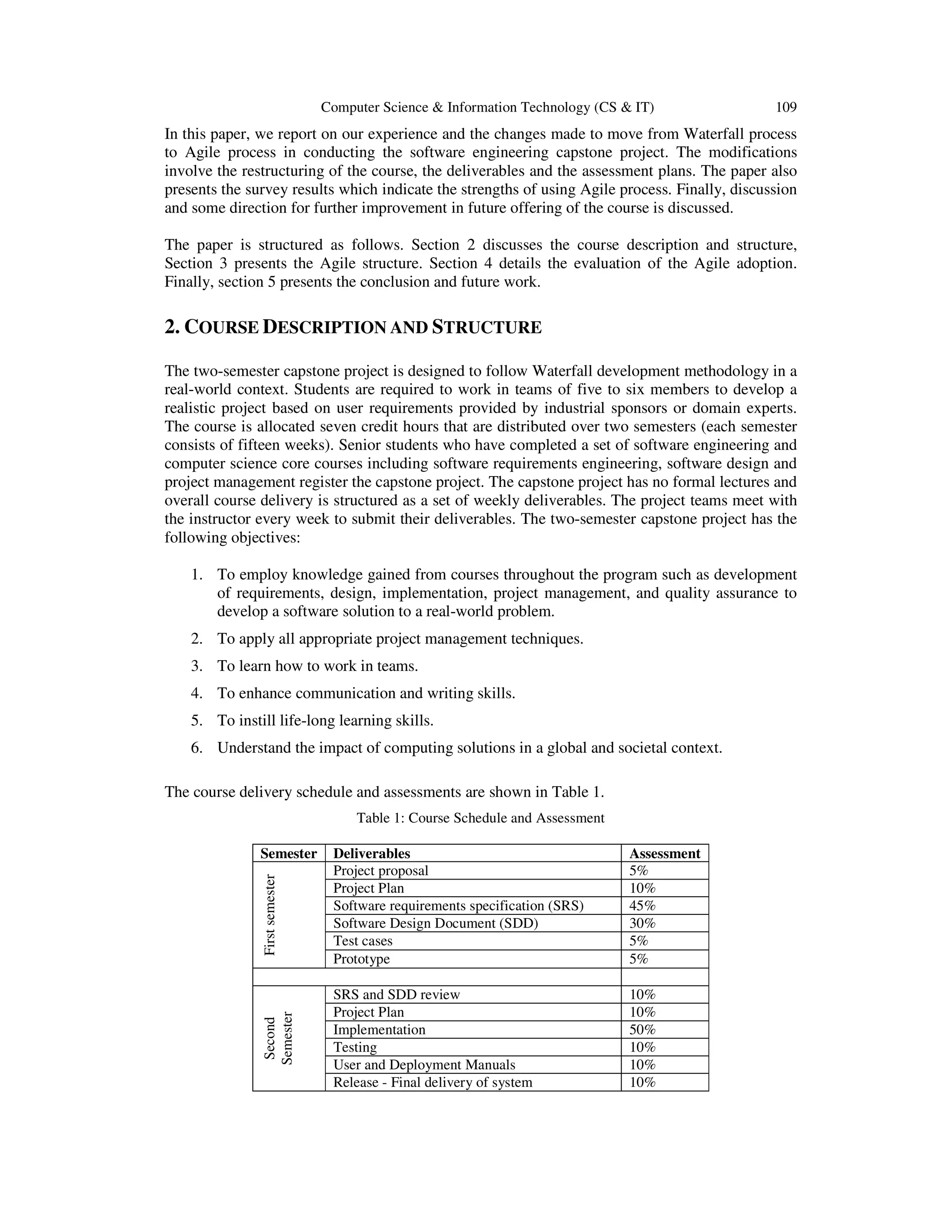 MOVING FROM WATERFALL TO AGILE PROCESS IN SOFTWARE ENGINEERING CAPSTONE ...