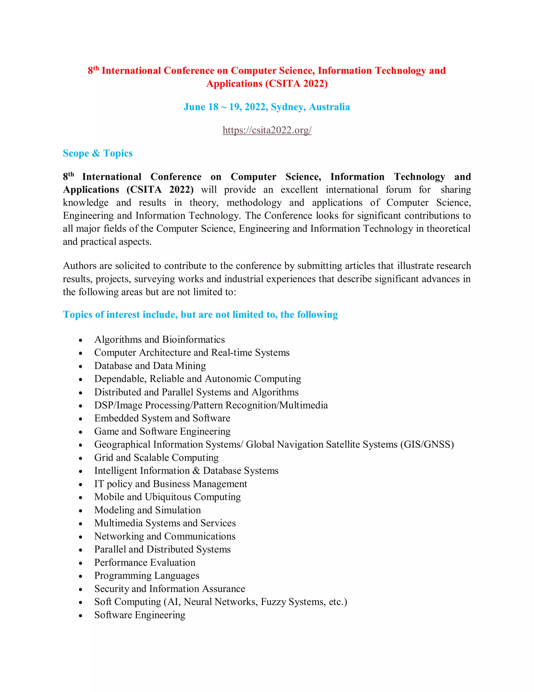 8th International Conference on Computer Science, Information ...