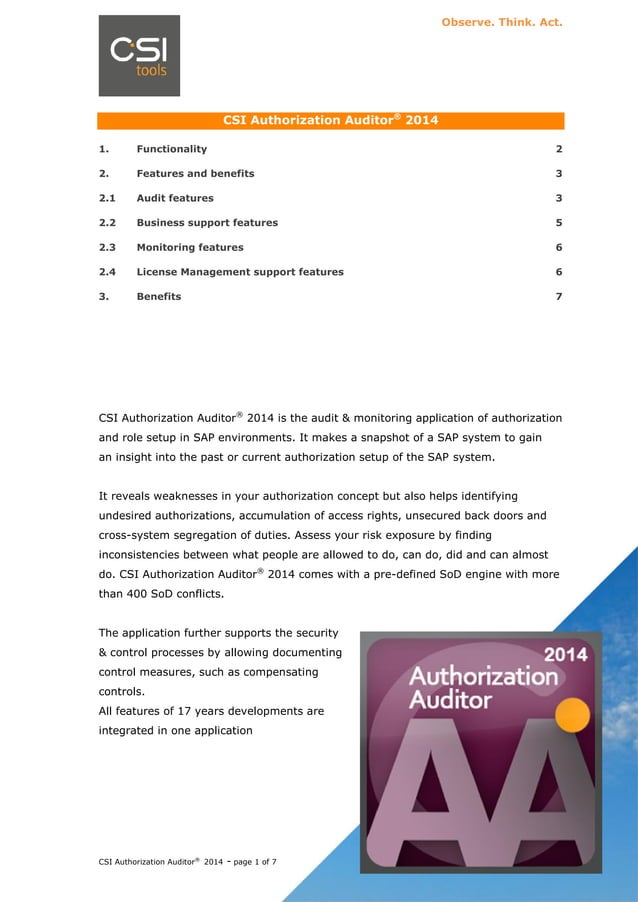 CSI Authorization Auditor 2014 Brochure | PDF