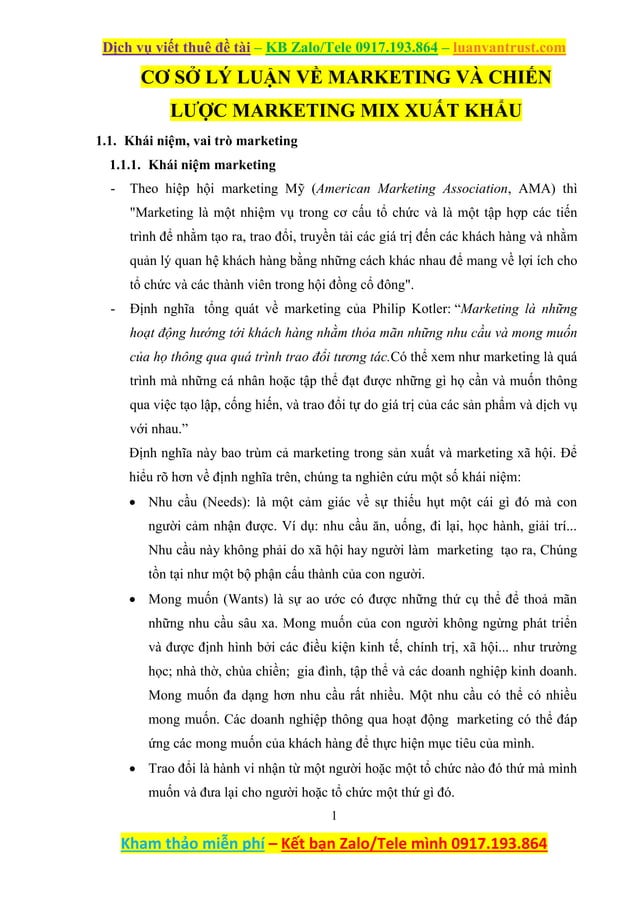 Cơ sở lý luận về marketing và chiến lược marketing mix xuất khẩu.doc