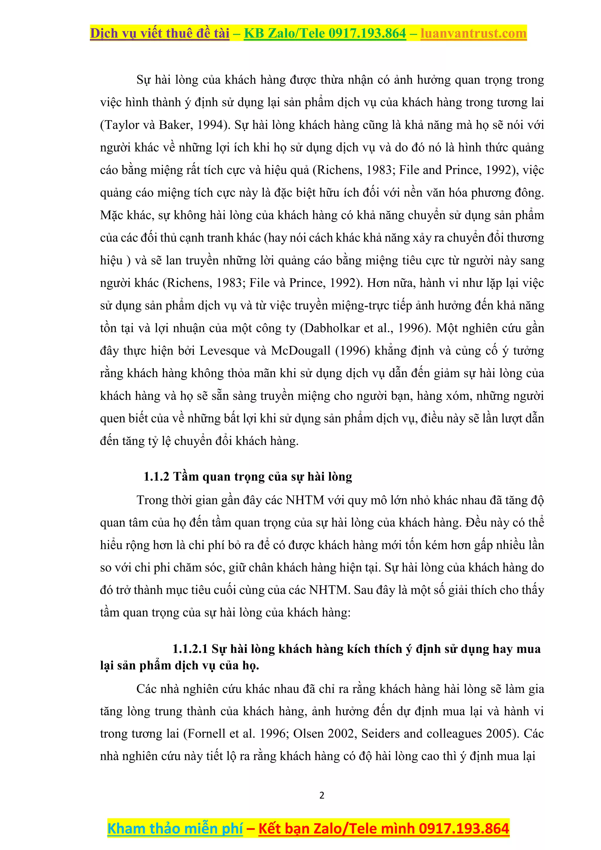 CƠ SỞ LÝ LUẬN VÀ MÔ HÌNH NGHIÊN CỨU SỰ HÀI LÒNG CỦA KHÁCH HÀNG.docx