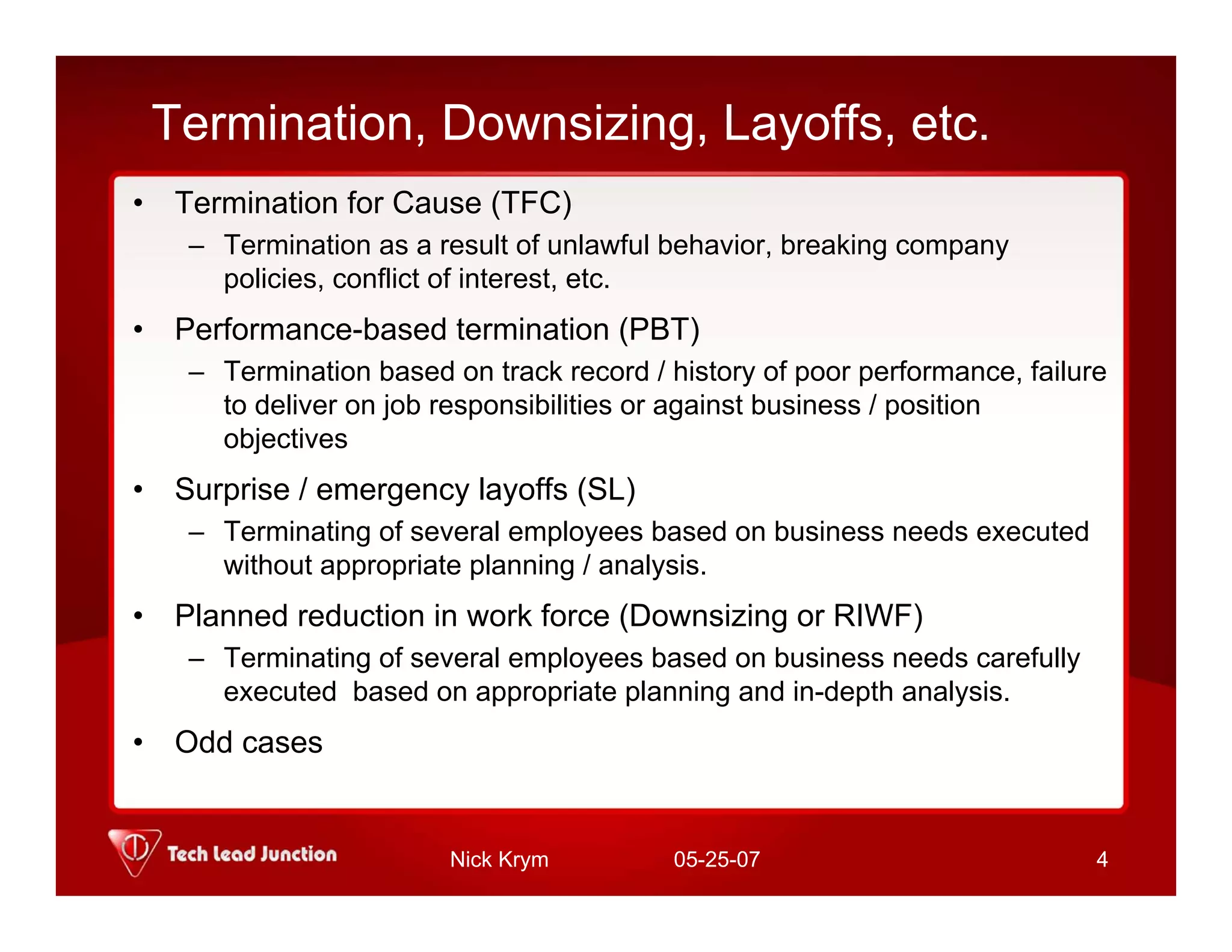 Management - Termination, Downsizing, Layoffs | PDF