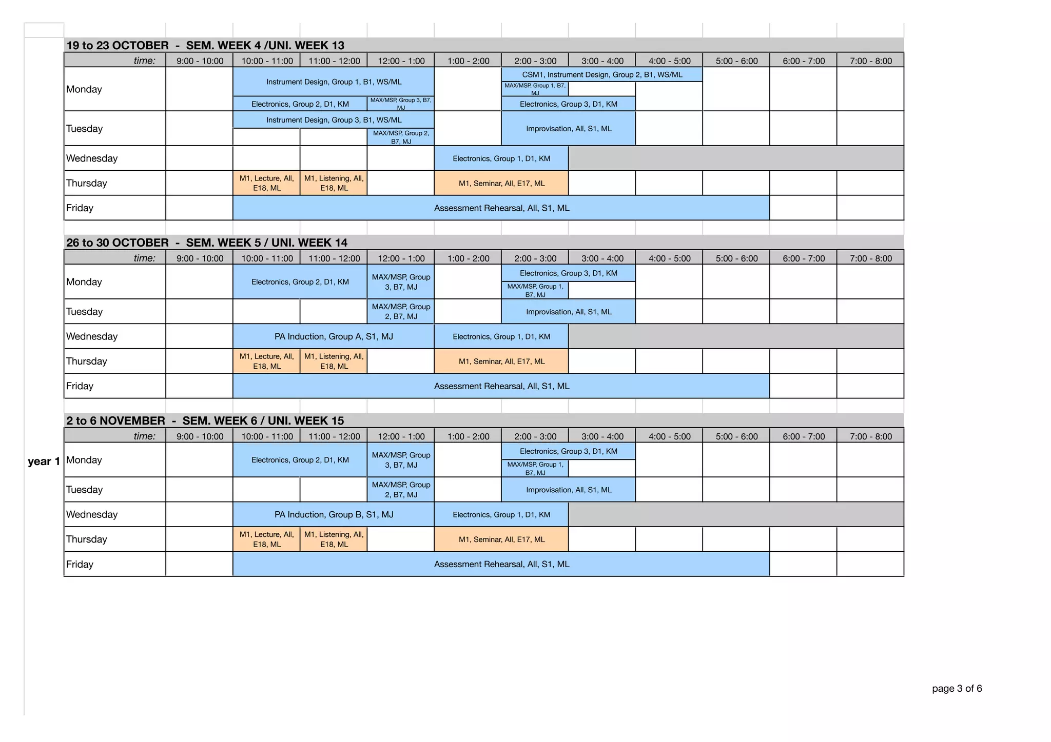 Creative Sound and Music Timetable Semester 1 | PDF