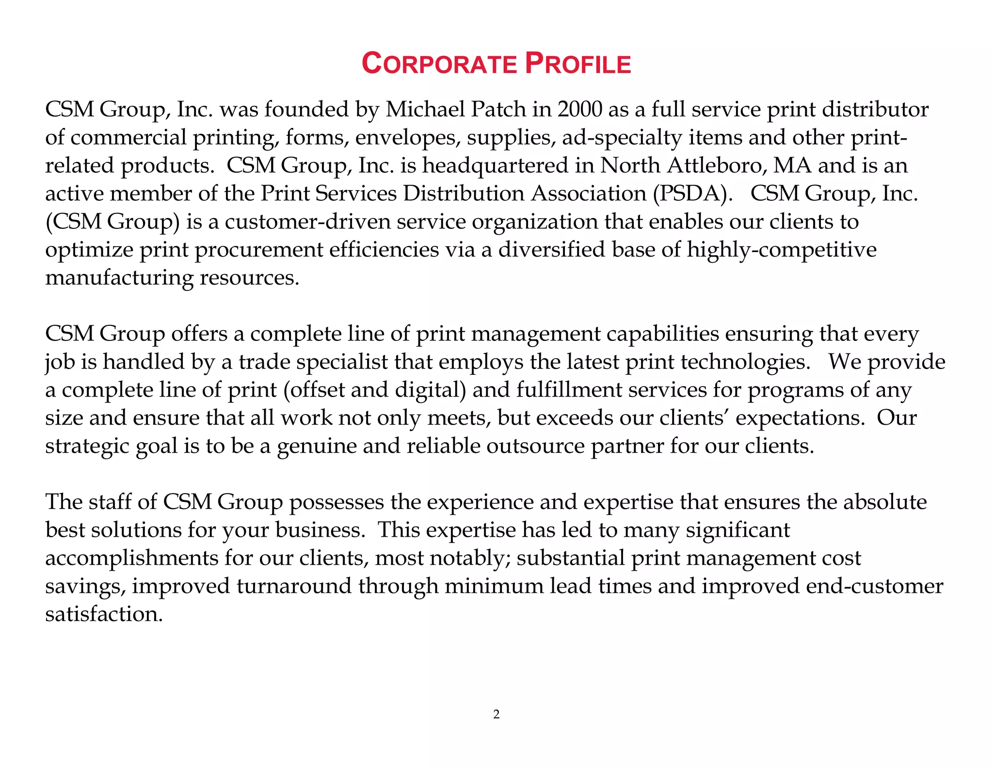 CSM Corporate Profile | PPT
