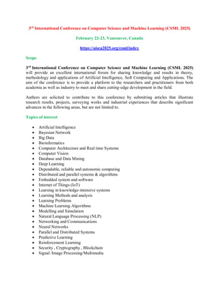 3rd International Conference on Computer Science and Machine Learning (CSML 2025) | PDF