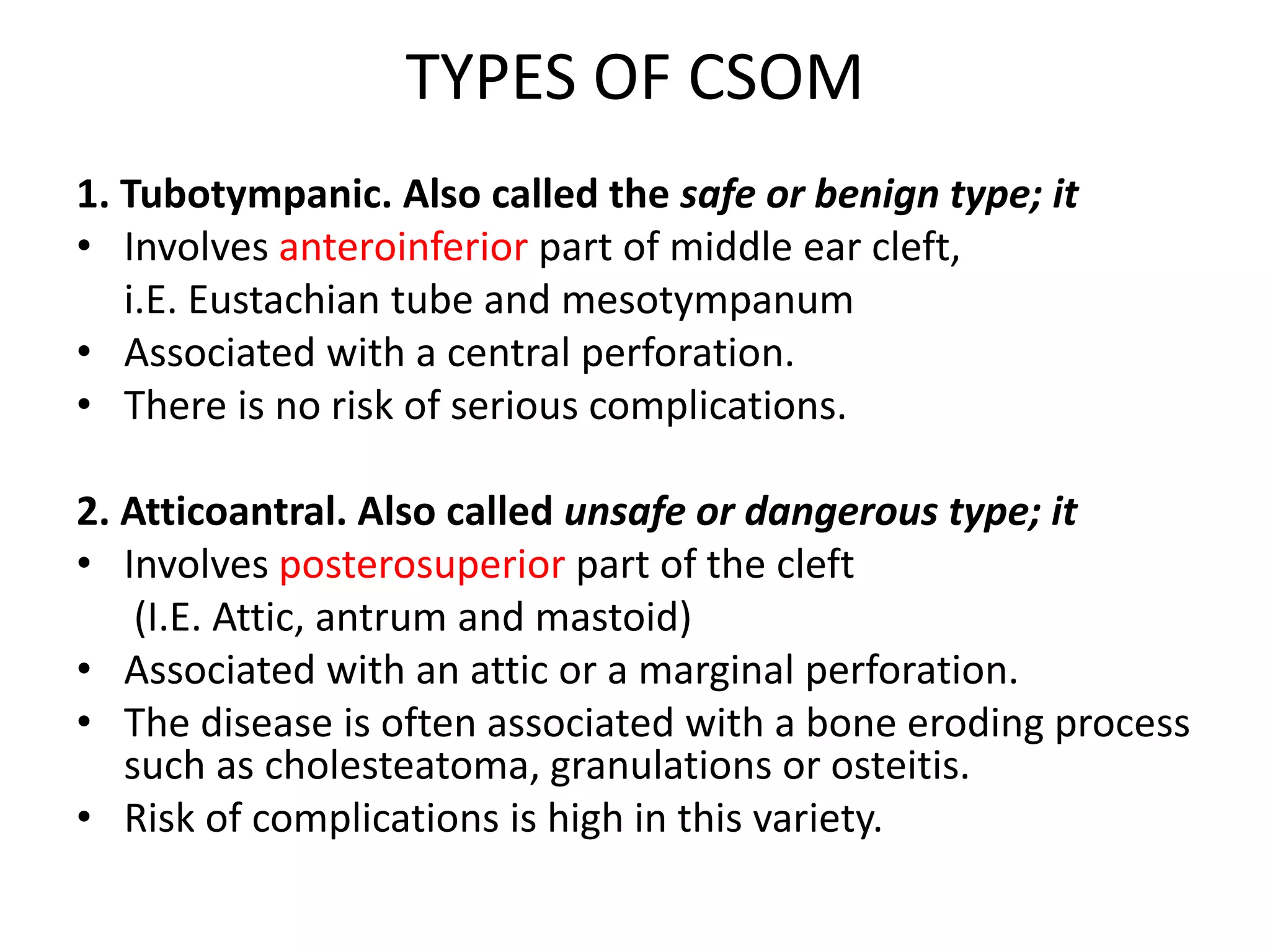 Csom, cholesteatoma | PPTX | Ear, Nose and Throat Conditions | Diseases ...