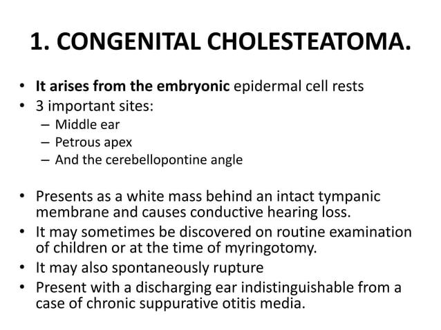 Csom, cholesteatoma | PPTX | Ear, Nose and Throat Conditions | Diseases ...